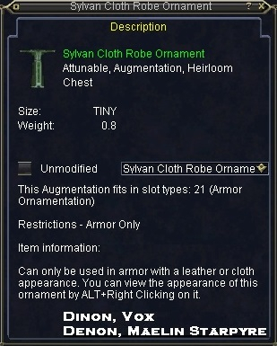 Sylvan Cloth Robe Ornament :: Items :: EverQuest :: ZAM