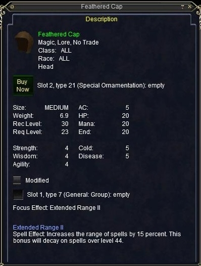 Feathered Cap :: Items :: EverQuest :: ZAM