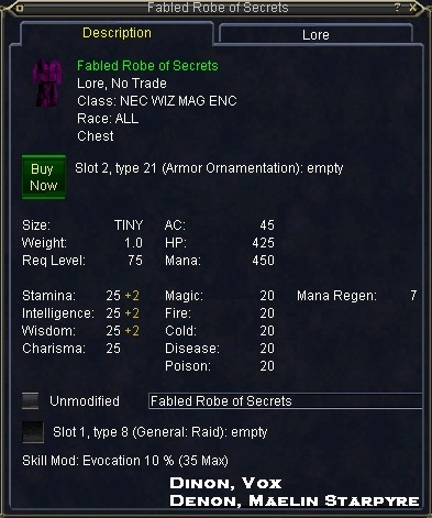Fabled Robe of Secrets :: Items :: EverQuest :: ZAM