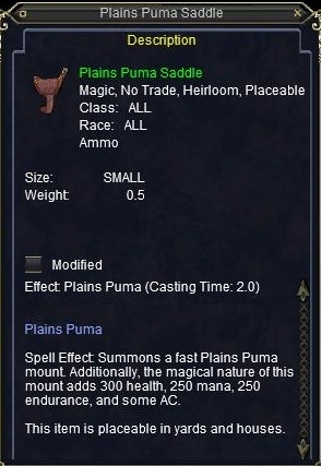 Plains Puma Saddle :: Items :: EverQuest :: ZAM